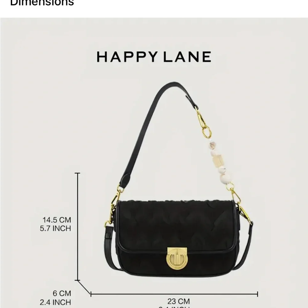 Happy Lane | Bags | Black Ruched Textured Flap Crossbody Bag Gold Turn ...